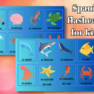 Sea Animals Spanish Flashcards Preschool Sea Creature Cards Learning ...