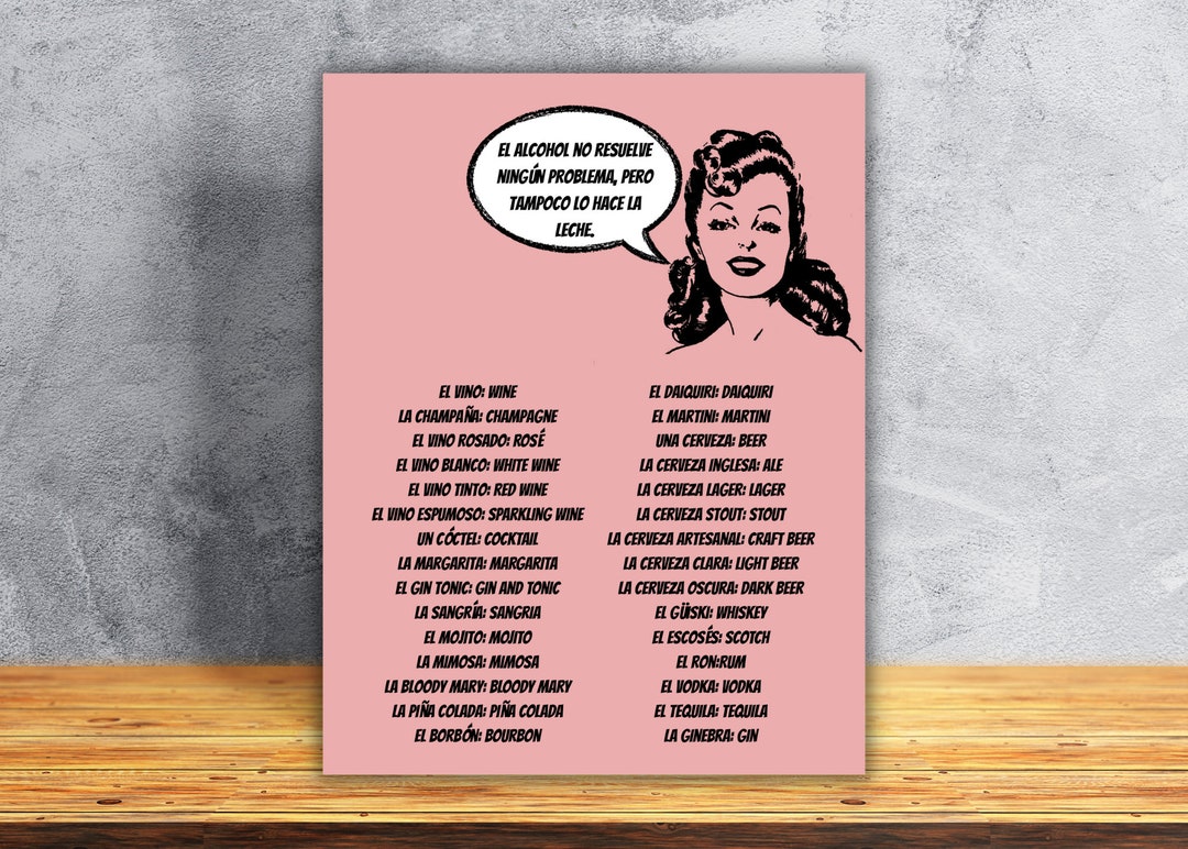Funny Alcohol Digital Download Spanish and English Drinsh Joke Wall Art ...