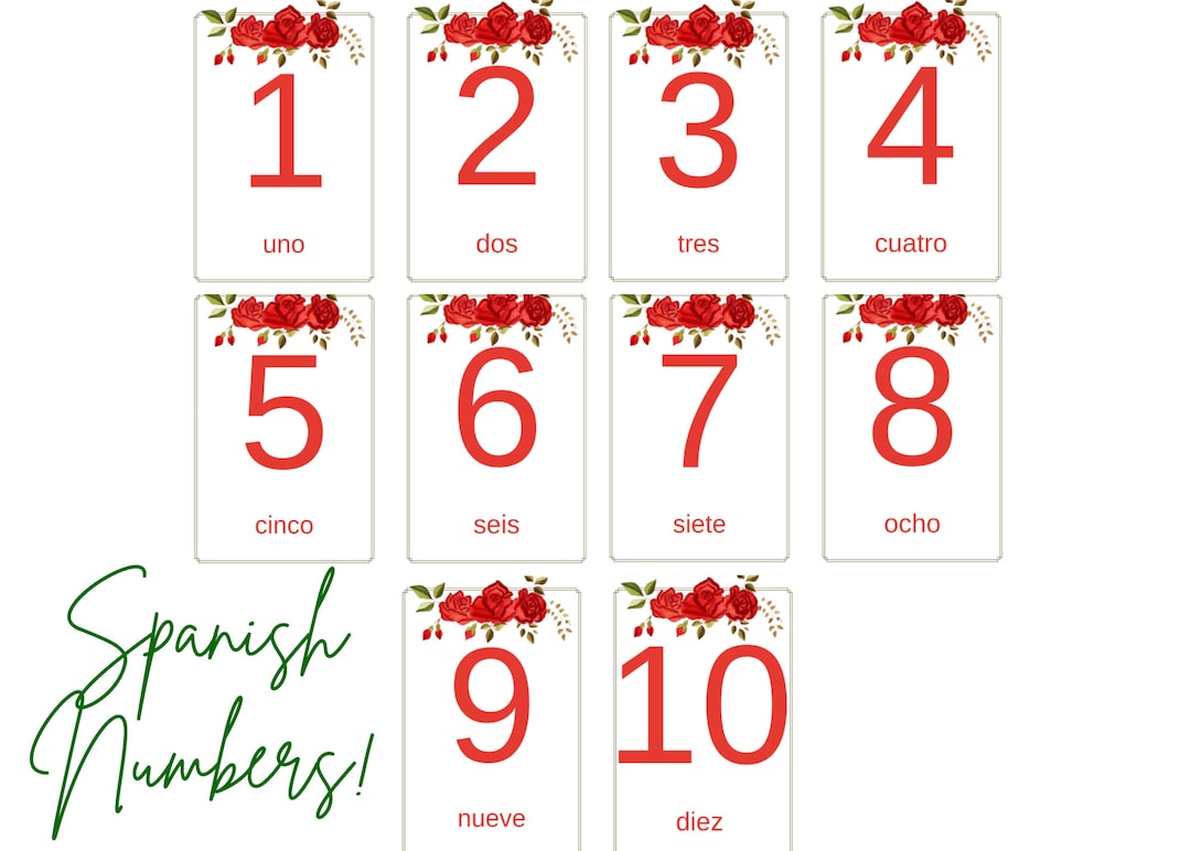 Spanish Numbers 1-10 Flashcards Rose Flashcards Count to Ten in Spanish ...