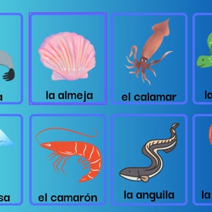 Sea Animals Spanish Flashcards Preschool Sea Creature Cards Learning ...