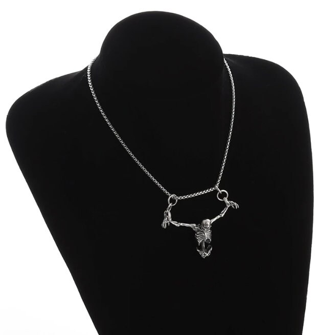Mens Womans Necklace Goth Rock Chain Skeleton Pendant Steam - Etsy