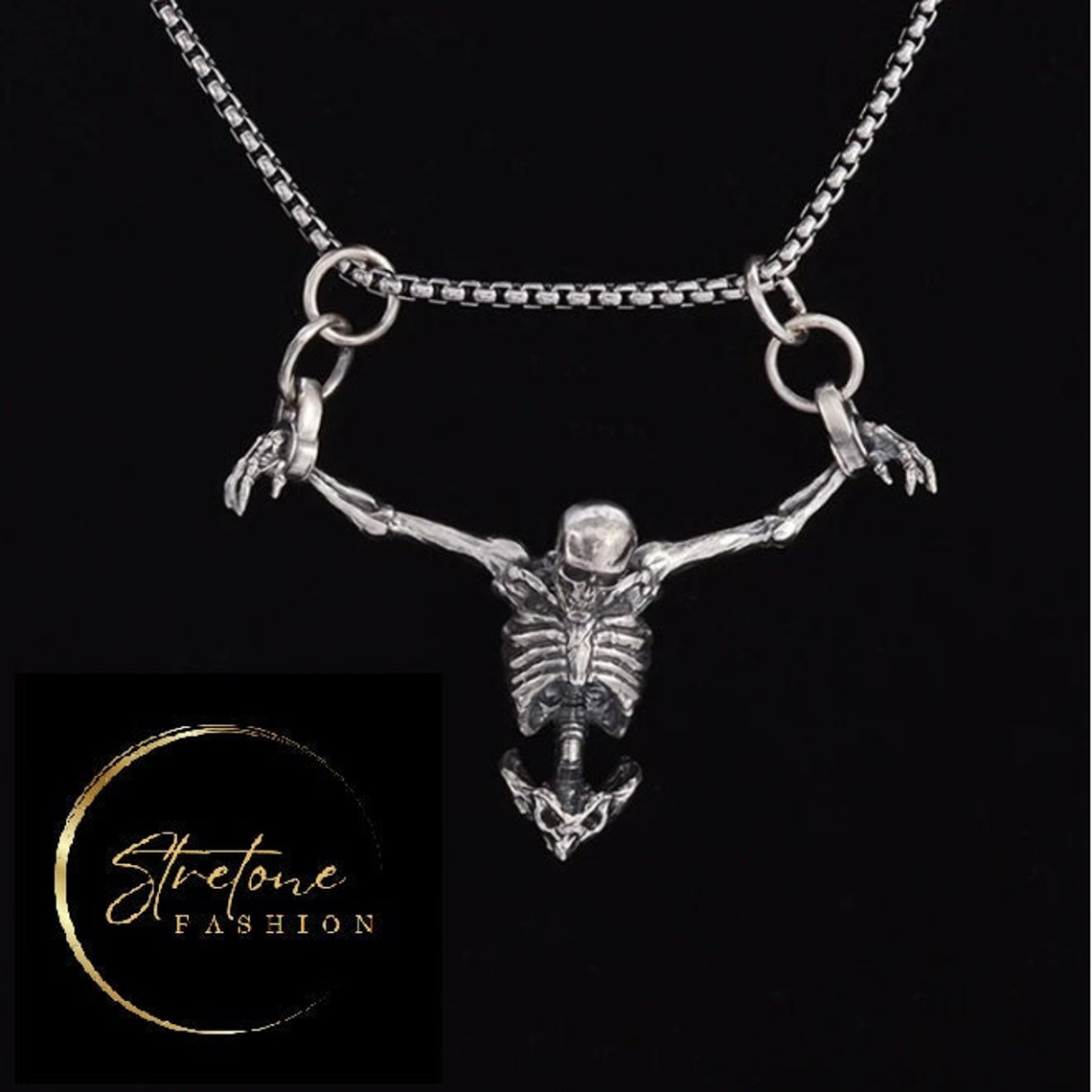 Mens Womans Necklace Goth Rock Chain Skeleton Pendant Steam - Etsy