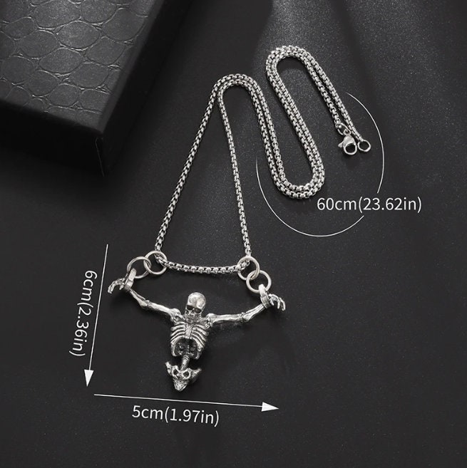 Mens Womans Necklace Goth Rock Chain Skeleton Pendant Steam - Etsy