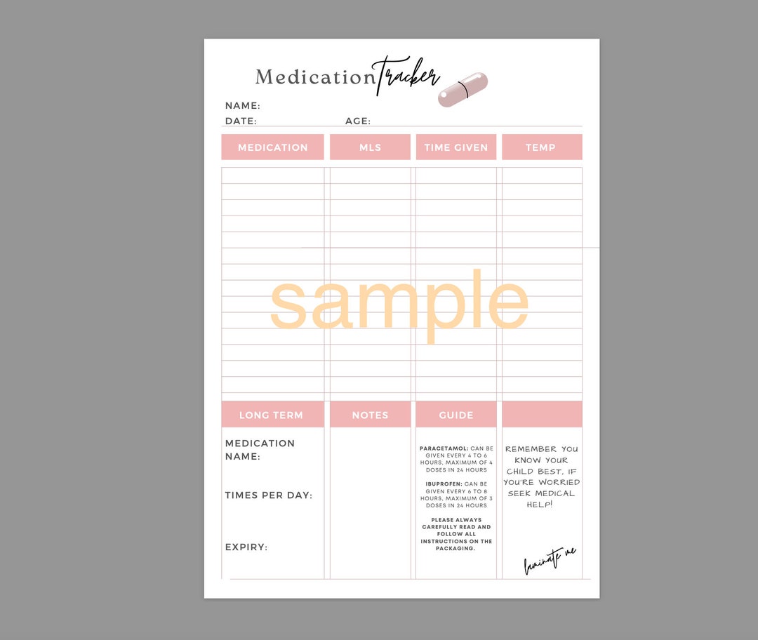 Elegant Font Medication Tracker Pink - Etsy