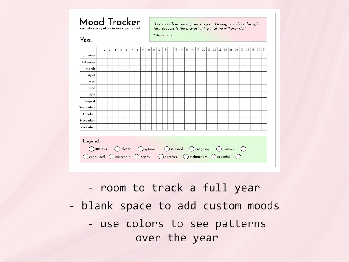 Mood Tracker Printable | Yearly Mood Tracking | 8.5x11 Letter Size ...
