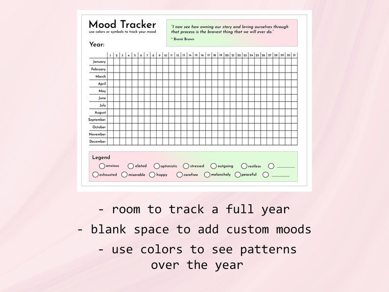 Mood Tracker Printable | Yearly Mood Tracking | 8.5x11 Letter Size ...