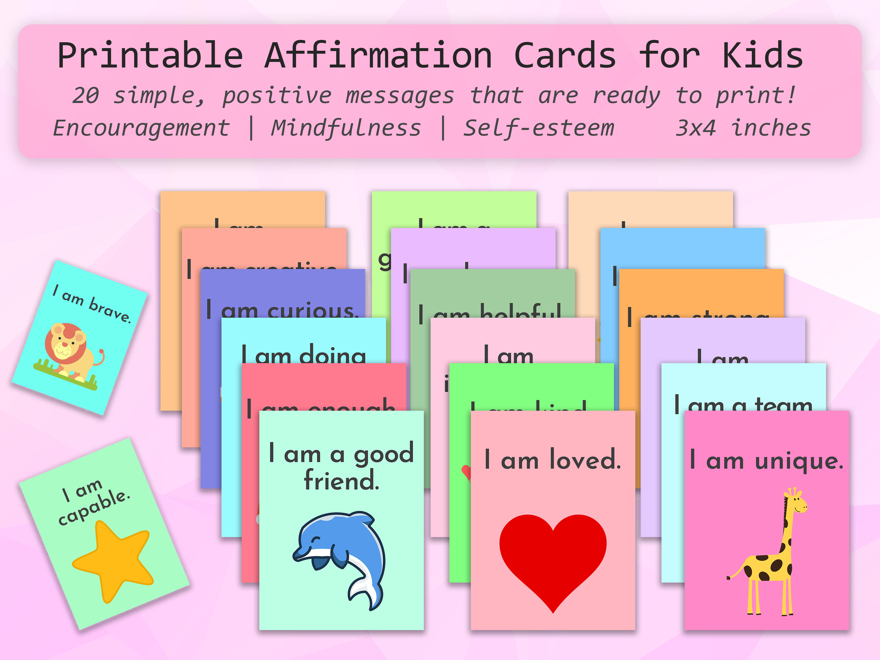 Affirmation Cards for Kids | Simple Kindness Card Set of 20 | Digital ...