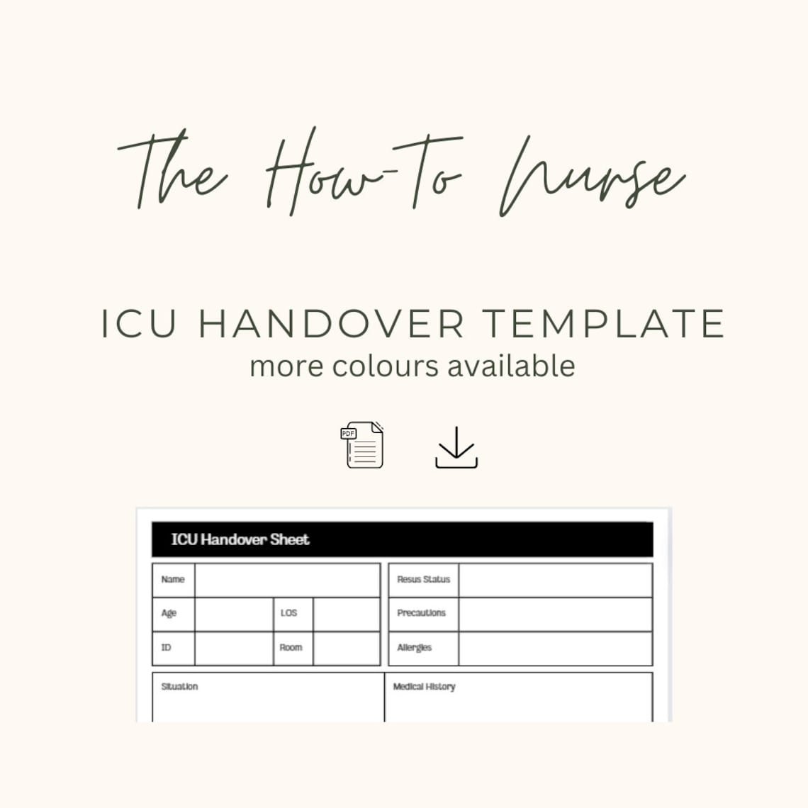 Icu/critical Care Nurse Handover Sheet Printable Template - Etsy
