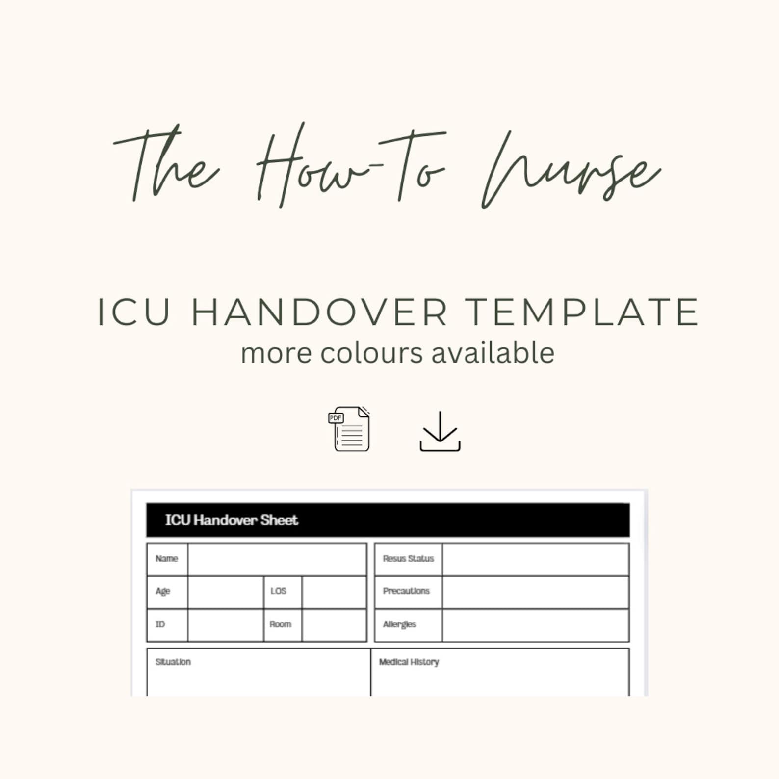 Icu/critical Care Nurse Handover Sheet Printable Template - Etsy
