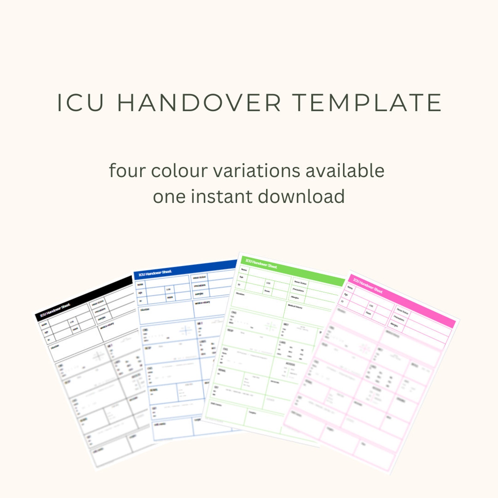 Icu/critical Care Nurse Handover Sheet Printable Template - Etsy