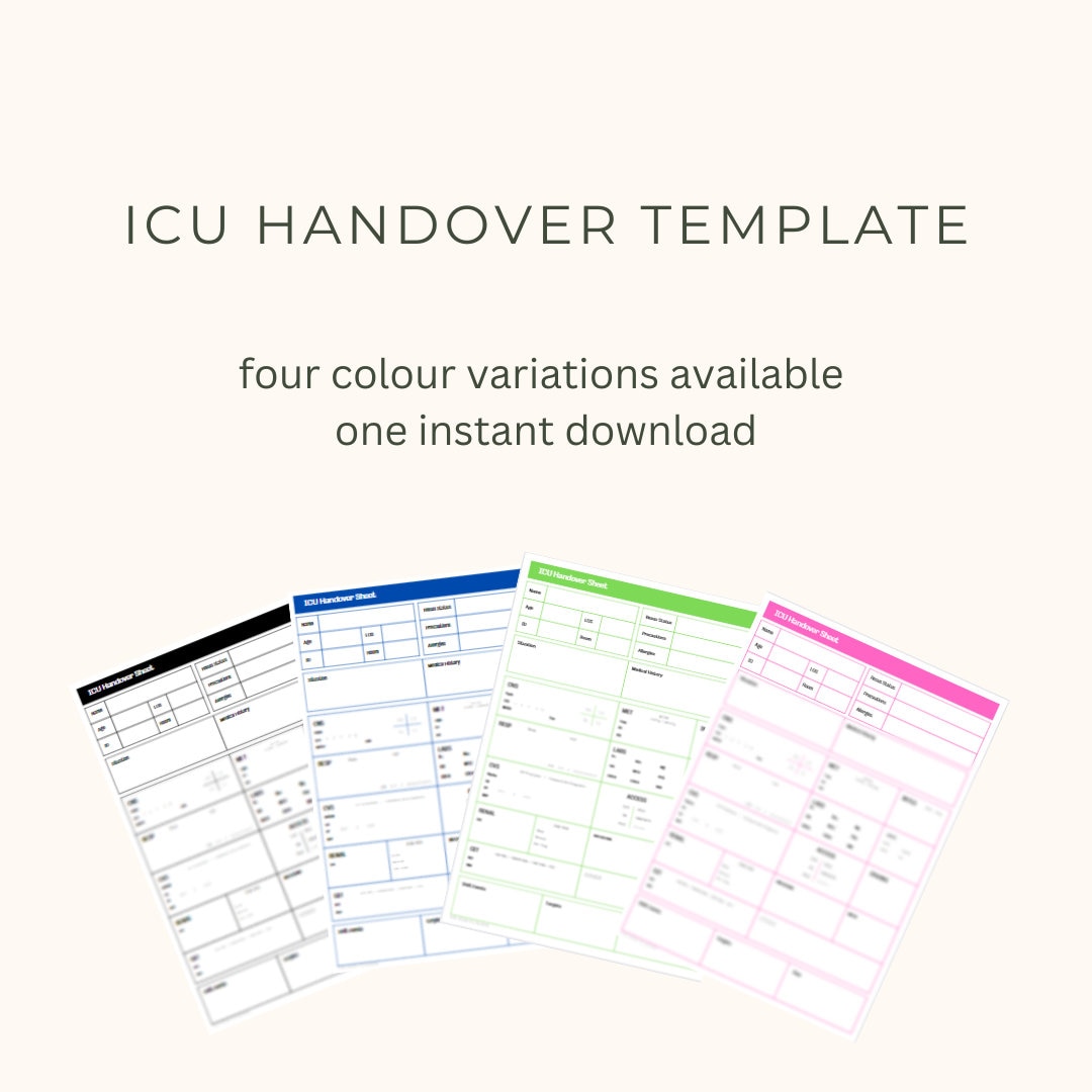 Icu/critical Care Nurse Handover Sheet Printable Template - Etsy