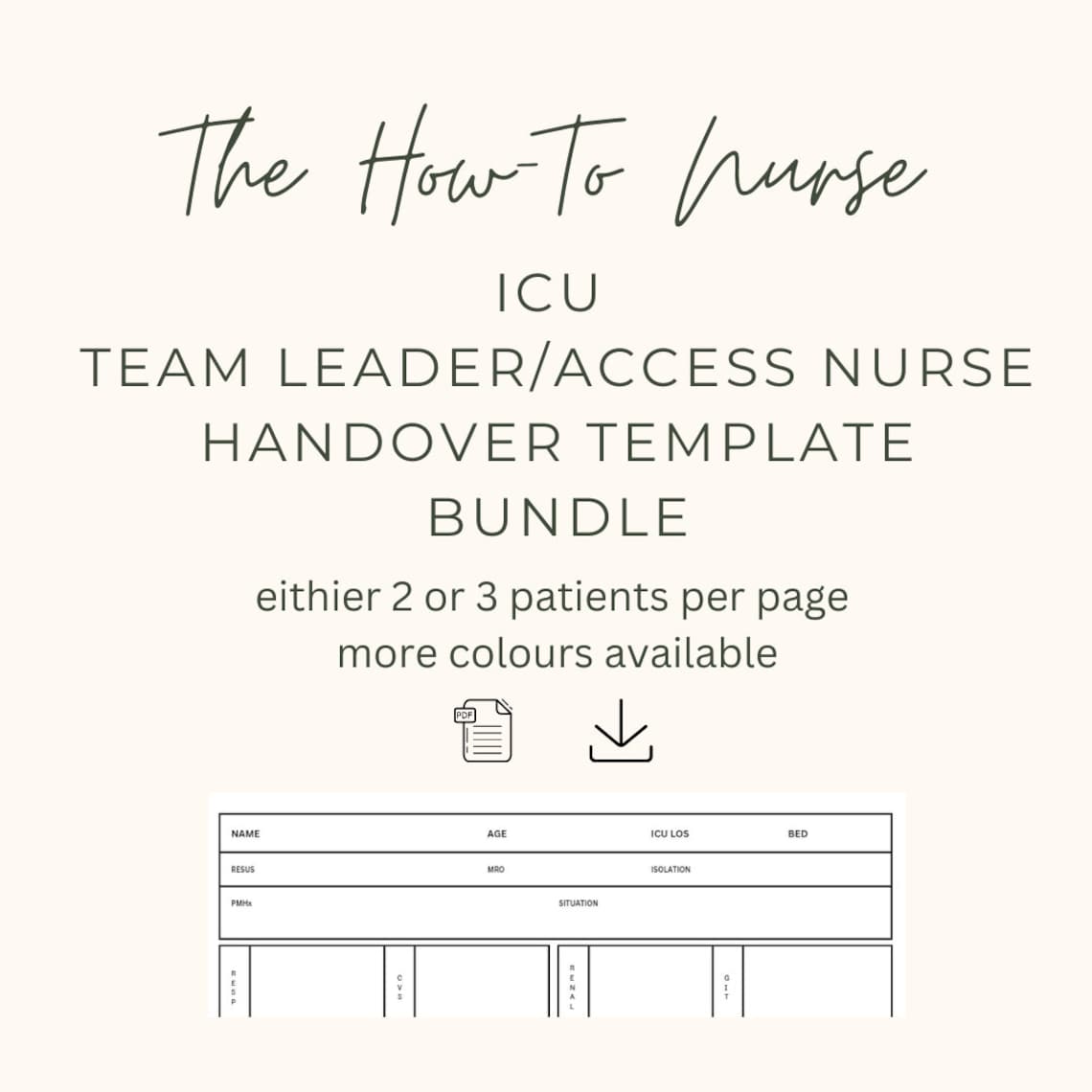 ICU Nurse Team Leader Handover Template; Critical Care Access Nurse ...