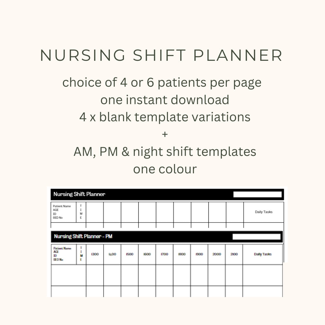 Nursing Shift Planner/cheat Sheet Printable Template - Etsy Australia