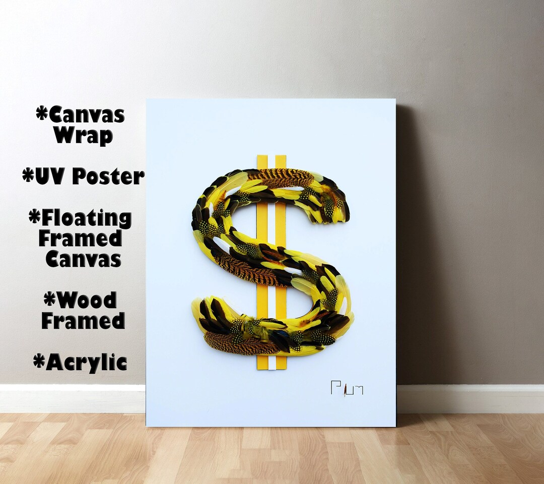 Feather Dollar Sign Canvas Wrap UV Printed Poster Floating Framed ...