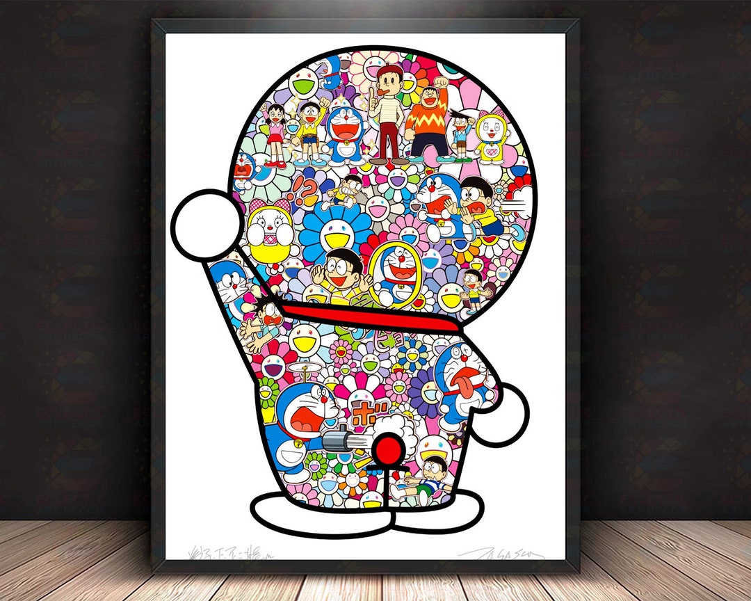 Takashi Murakami Doraemon in the Flower Garden Canvas Wrap UV Printed ...