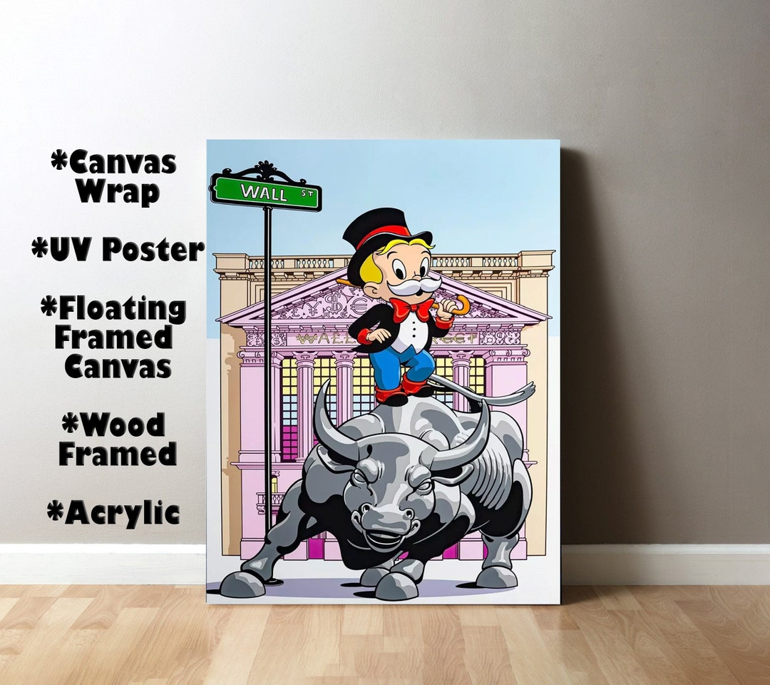 Alec Monopoly Wall St Silver Bull Canvas Wrap UV Printed Poster ...