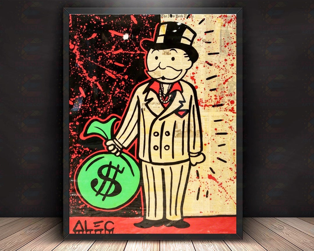 Alec Monopoly Scarface Money Bag Canvas Wrap UV Printed Poster Floating ...