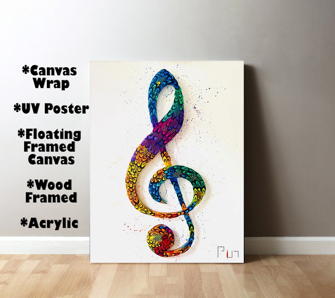 Treble Clef Music Note Canvas Wrap UV Printed Poster Floating Framed ...