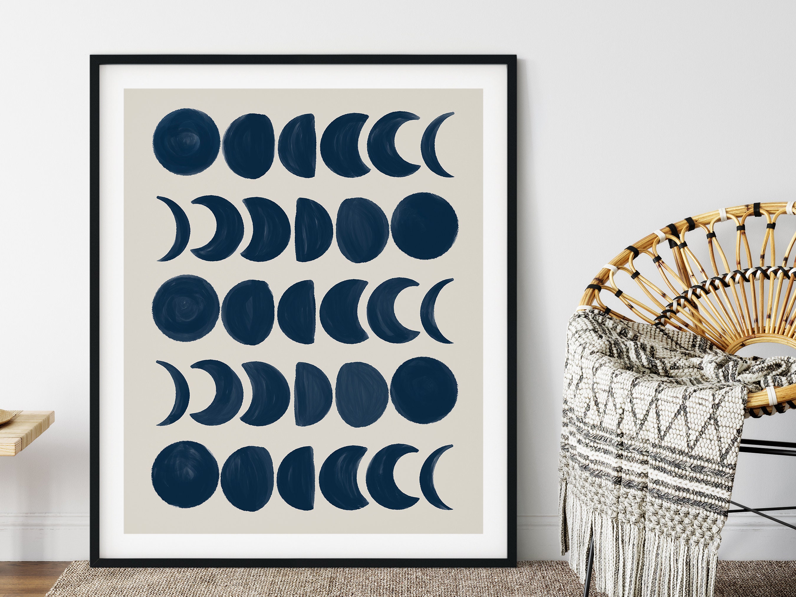 Moon Phase Print Moon Phases Wall Art Watercolor Print Boho Wall Decor ...