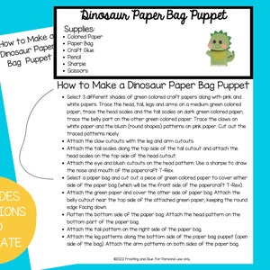 Dinosaur Paper Bag Puppet Craft Template With Directions - Etsy