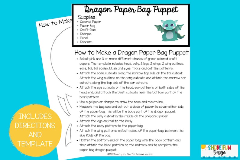 Dragon Paper Bag Puppet With Directions - Etsy