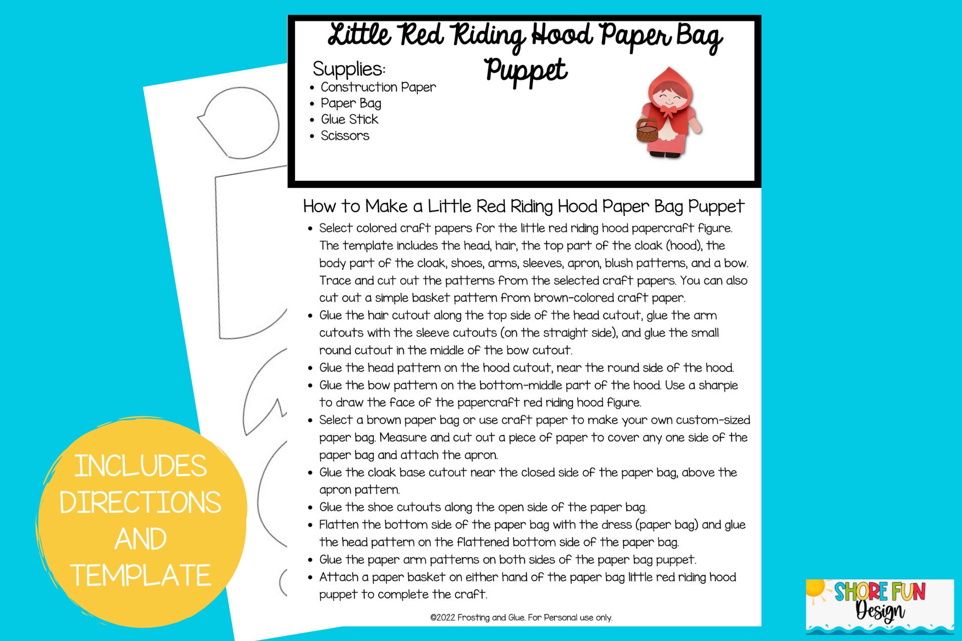 Little Red Riding Hood Paper Bag Puppet Craft Template With Directions ...