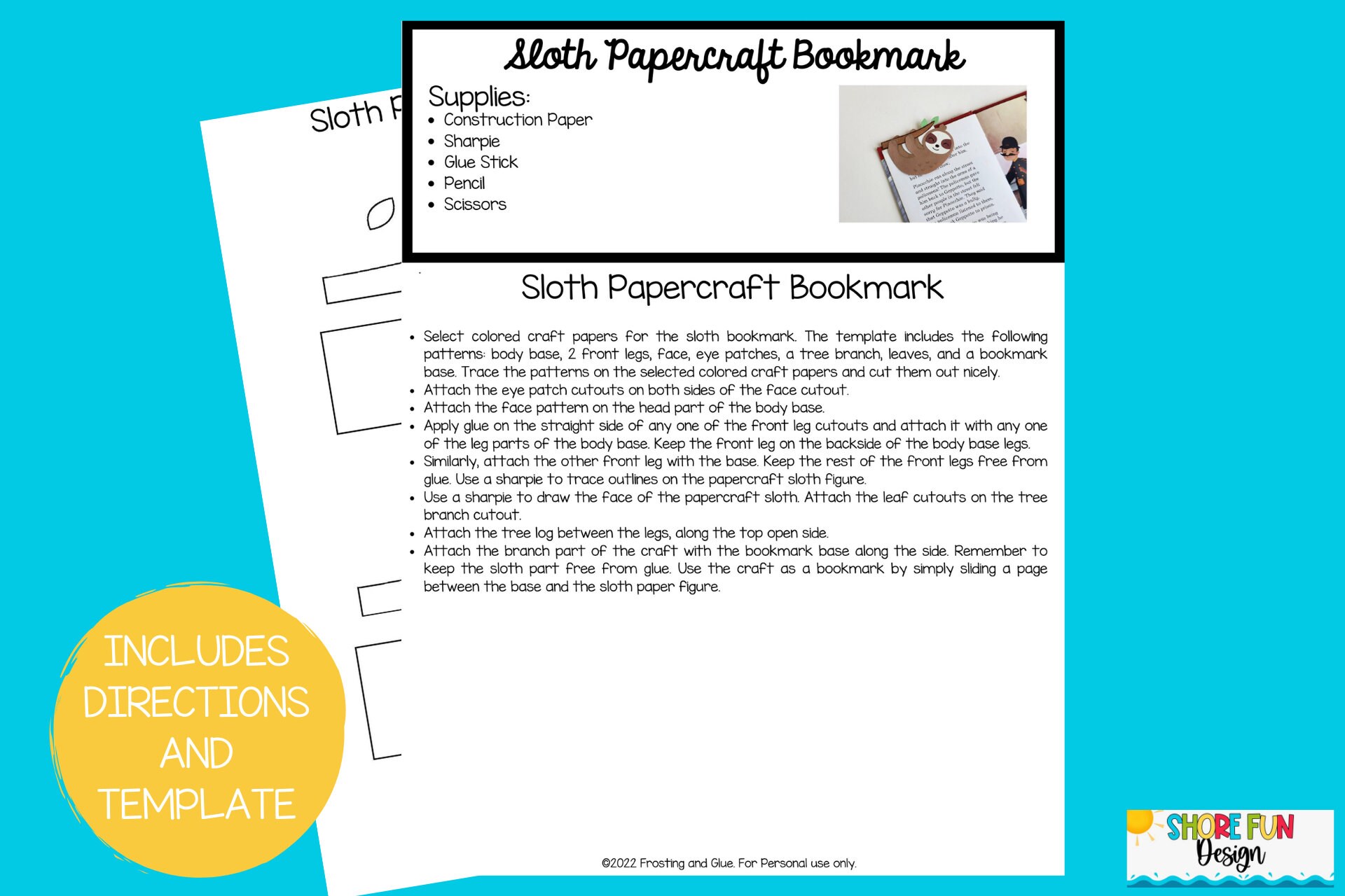 Sloth Bookmark Craft Template With Directions - Etsy