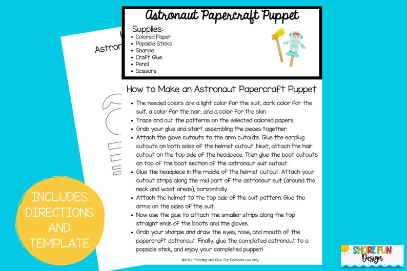 Astronaut Puppet Craft Template With Directions - Etsy