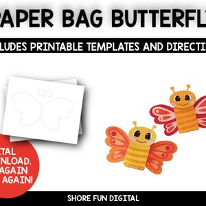 Butterfly Paper Bag Puppet Craft Template With Directions - Etsy