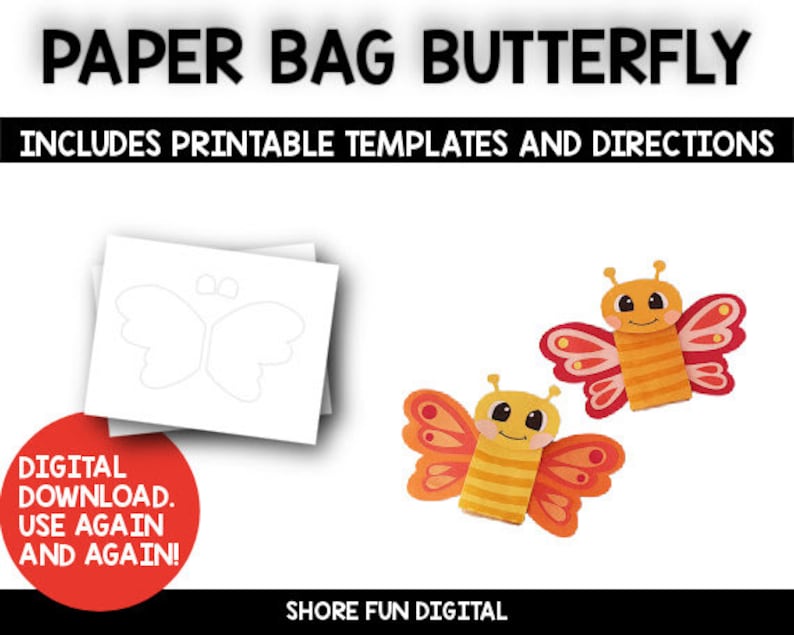 Butterfly Paper Bag Puppet Craft Template With Directions - Etsy