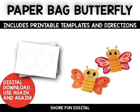 Butterfly Paper Bag Puppet Craft Template With Directions - Etsy