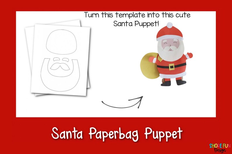 Santa Paper Bag Puppet Craft Template With Directions - Etsy