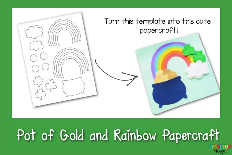 Pot of Gold and Rainbow Papercraft Template With Directions - Etsy