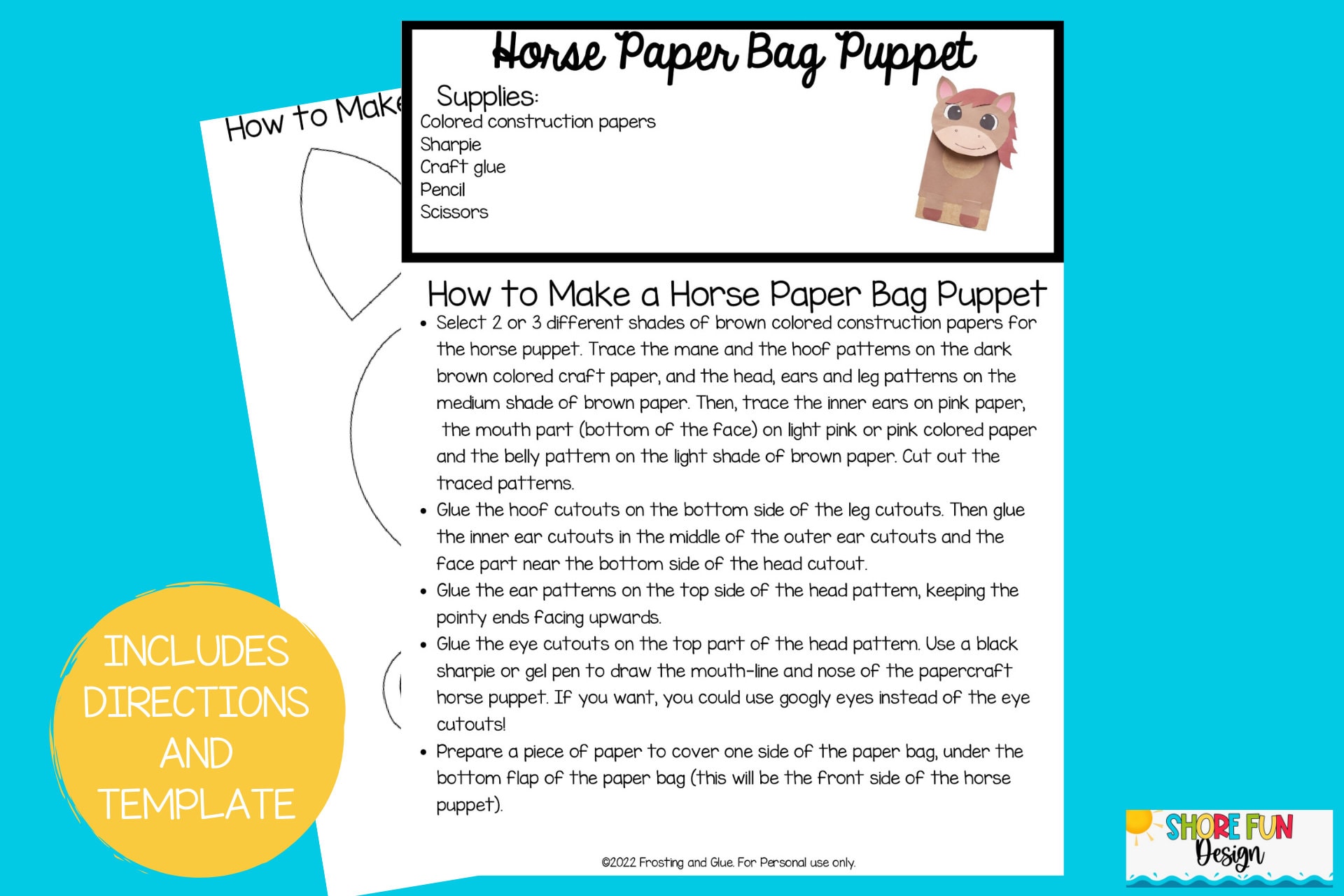 Horse Paper Bag Puppet Craft Template With Directions - Etsy
