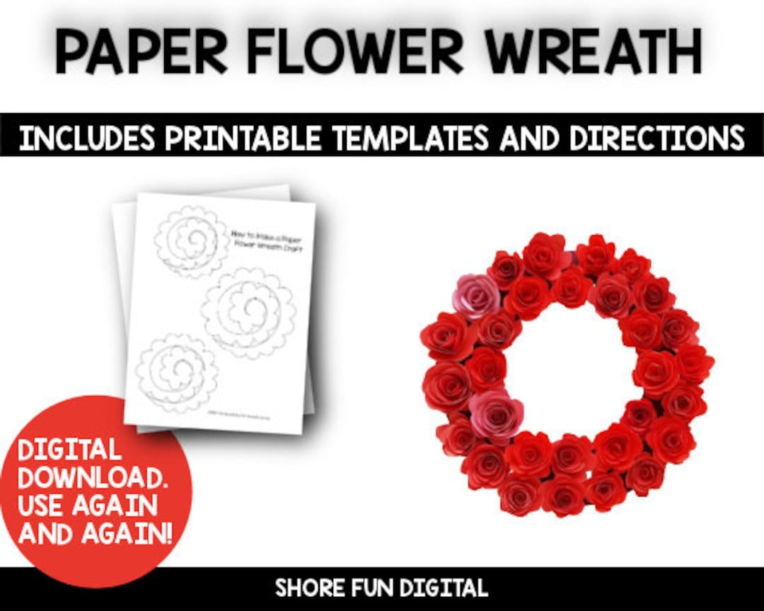 Paper Flower Wreath Craft Template With Directions - Etsy