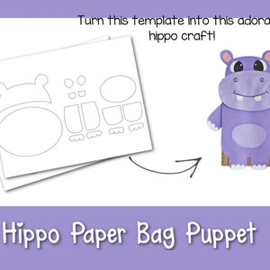 Hippo Paper Bag Puppet Craft Template With Directions - Etsy