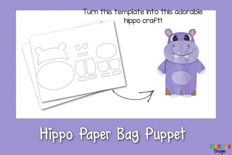 Hippo Paper Bag Puppet Craft Template With Directions - Etsy