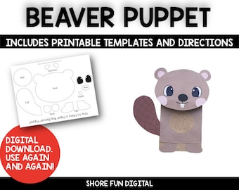 BEAVER Paper Bag Puppet TEMPLATE - Etsy