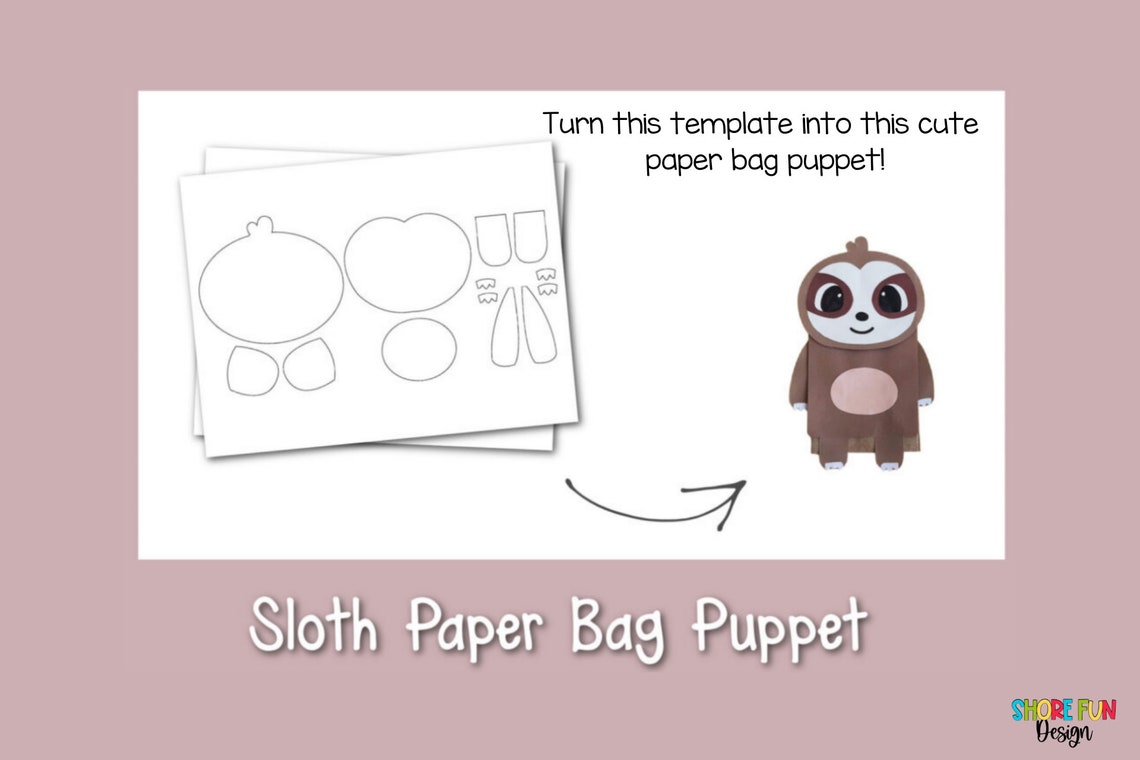 Sloth Paper Bag Puppet Craft Template With Directions - Etsy