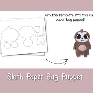 Sloth Paper Bag Puppet Craft Template With Directions - Etsy