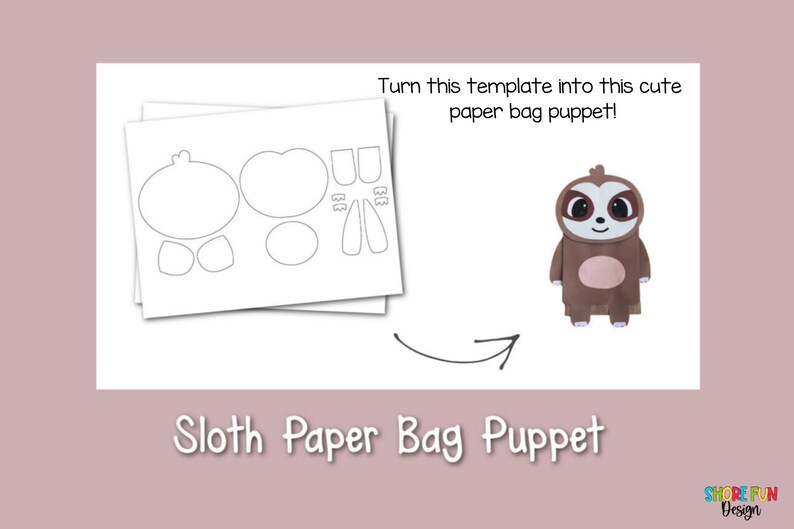 Sloth Paper Bag Puppet Craft Template With Directions - Etsy
