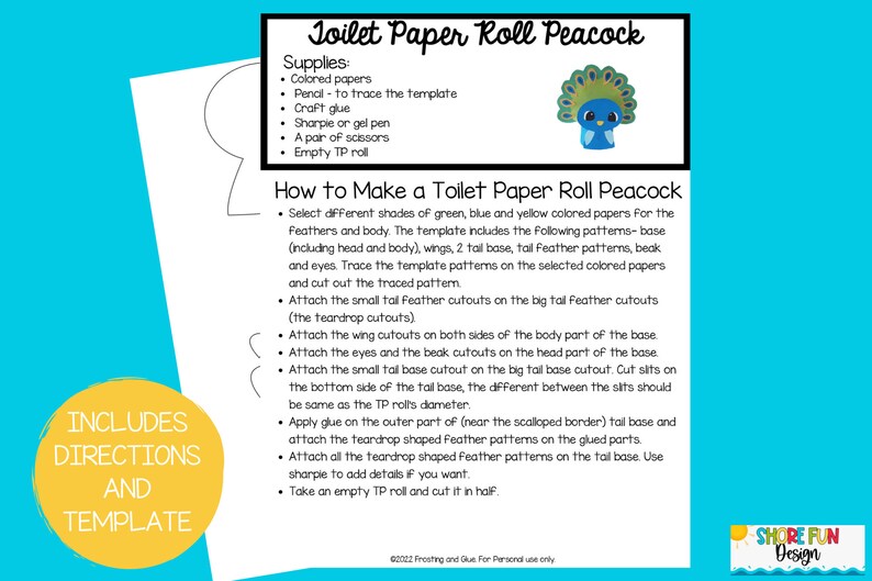 Peacock Toilet Paper Roll Craft Template With Directions - Etsy