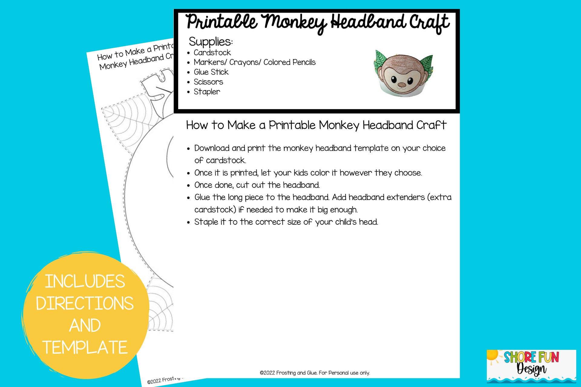 Monkey Headband Craft Template With Directions - Etsy