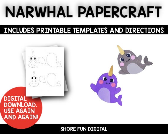 Narwhal Papercraft Template With Directions - Etsy