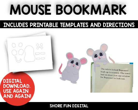 Mouse Bookmark Craft Template With Directionss - Etsy