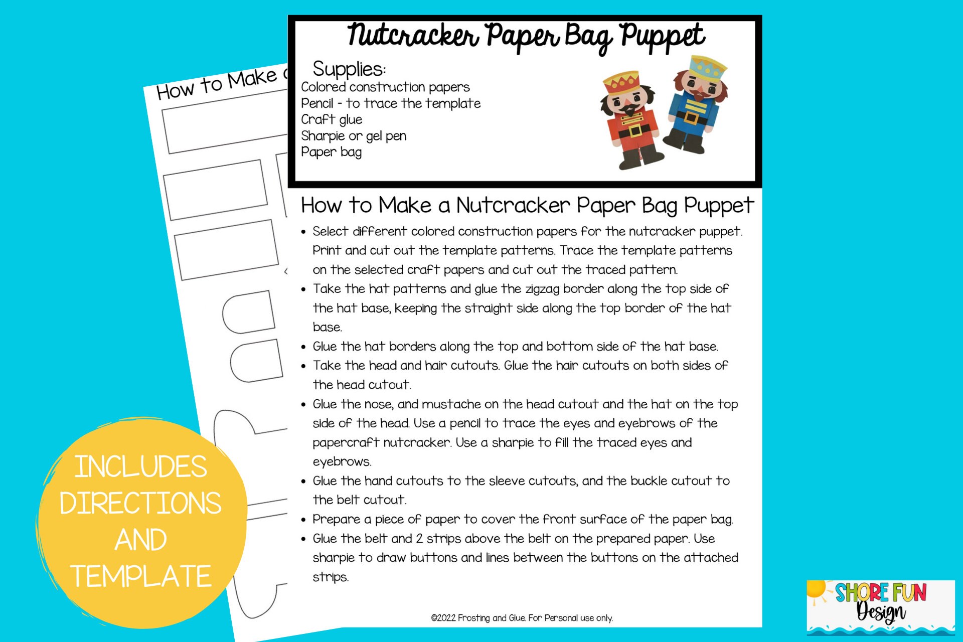 Nutcracker Paper Bag Puppet Craft Template With Directions - Etsy