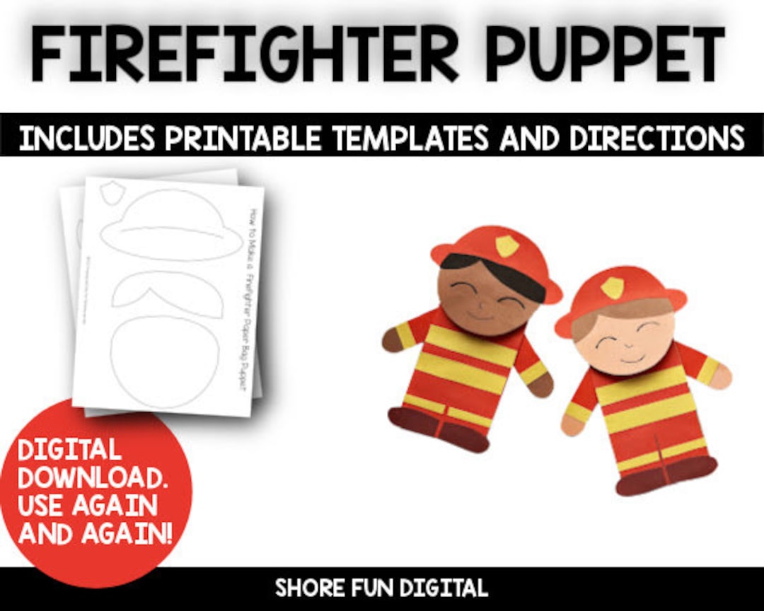 Firefighter Paper Bag Puppet Craft Template With Directions - Etsy