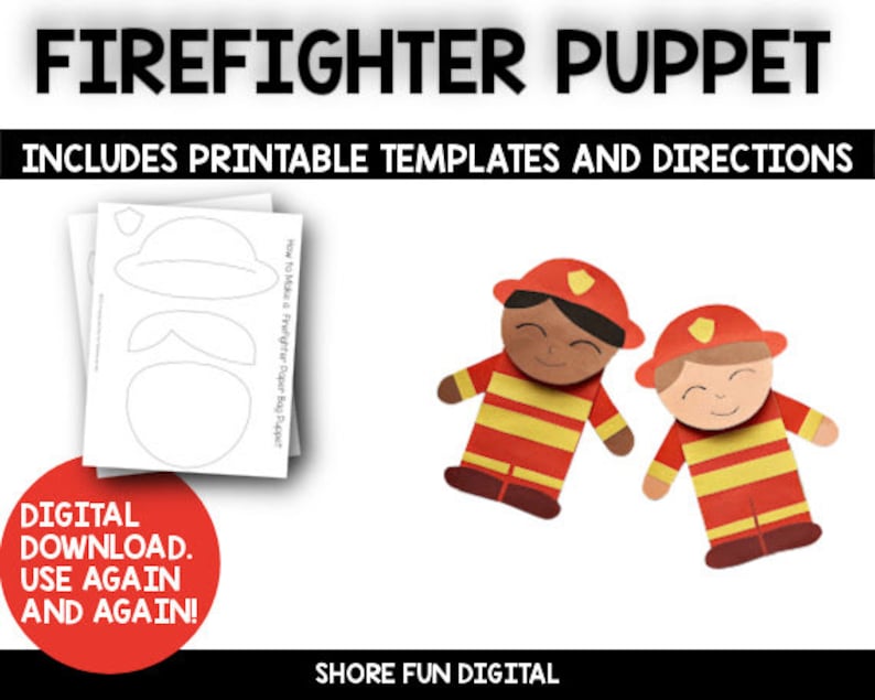 Firefighter Paper Bag Puppet Craft Template With Directions - Etsy