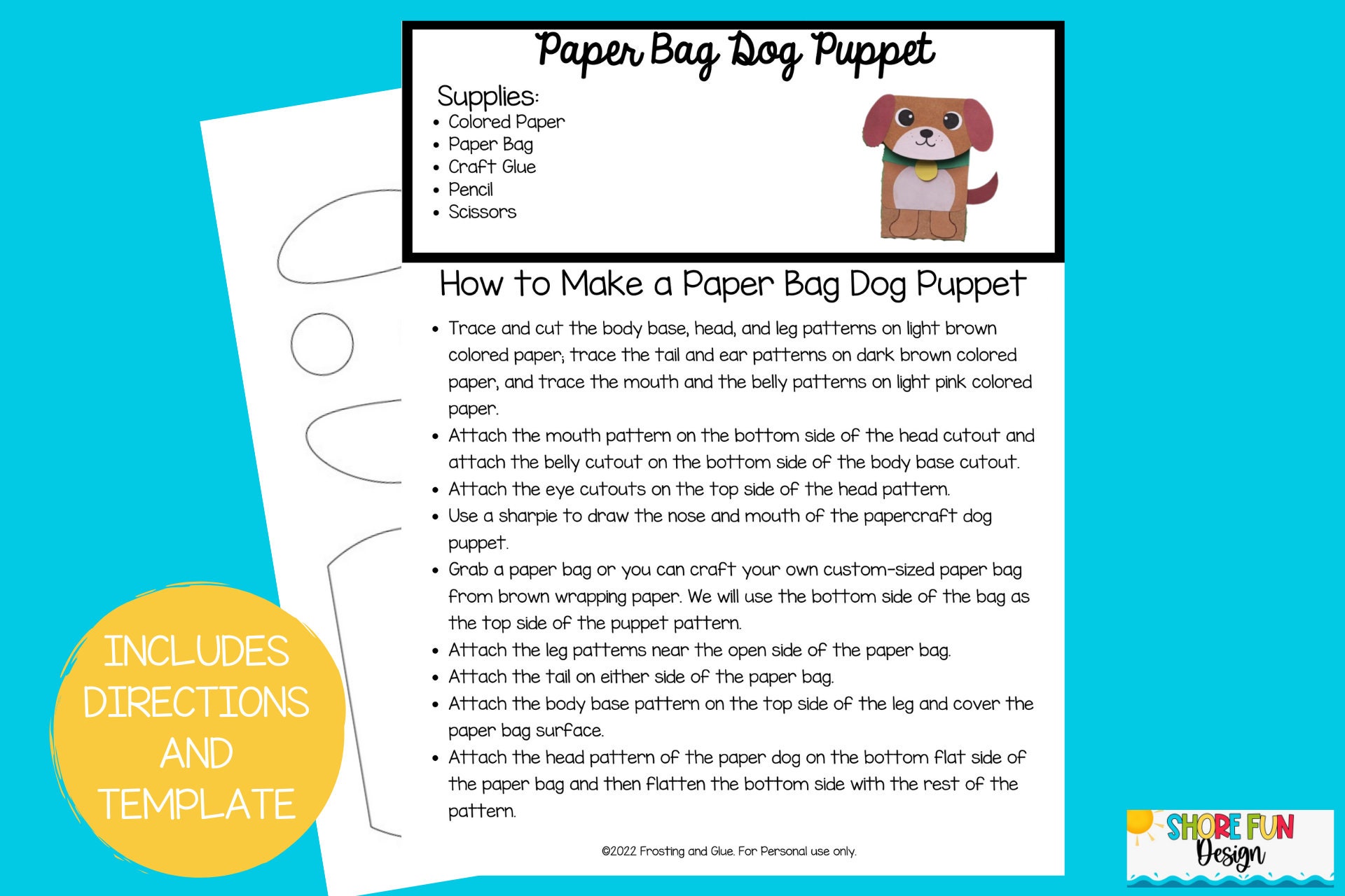 Paper Bag Dog Puppet Template With Directions - Etsy