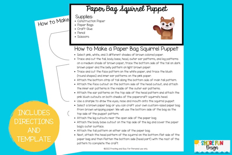 Squirrel Paper Bag Puppet Craft Template With Directions - Etsy